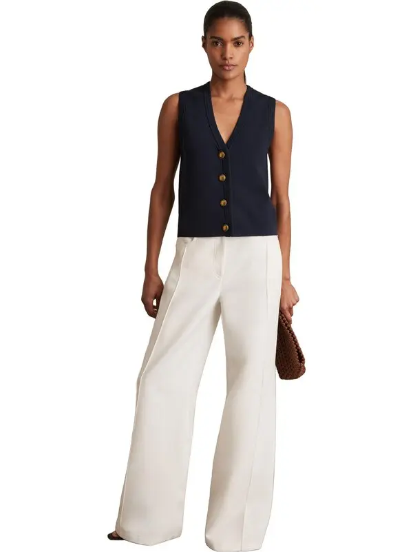REISS Knitted Button-through Vest - Navy