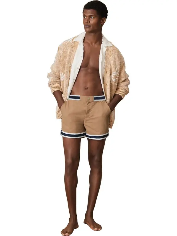 REISS Baller Stripe-trim Swim Shorts - Camel