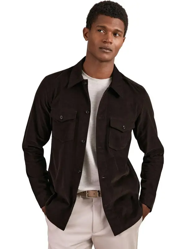 REISS Kai Cotton Corduroy Twin-pocket Overshirt - Brown