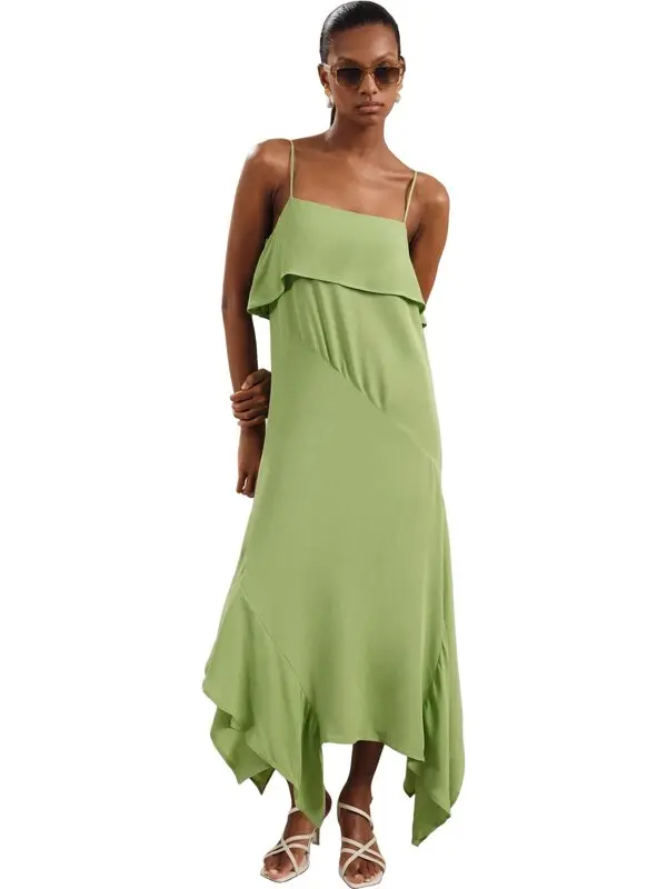REISS Alba Ruffle-detail Midi Dress - Green