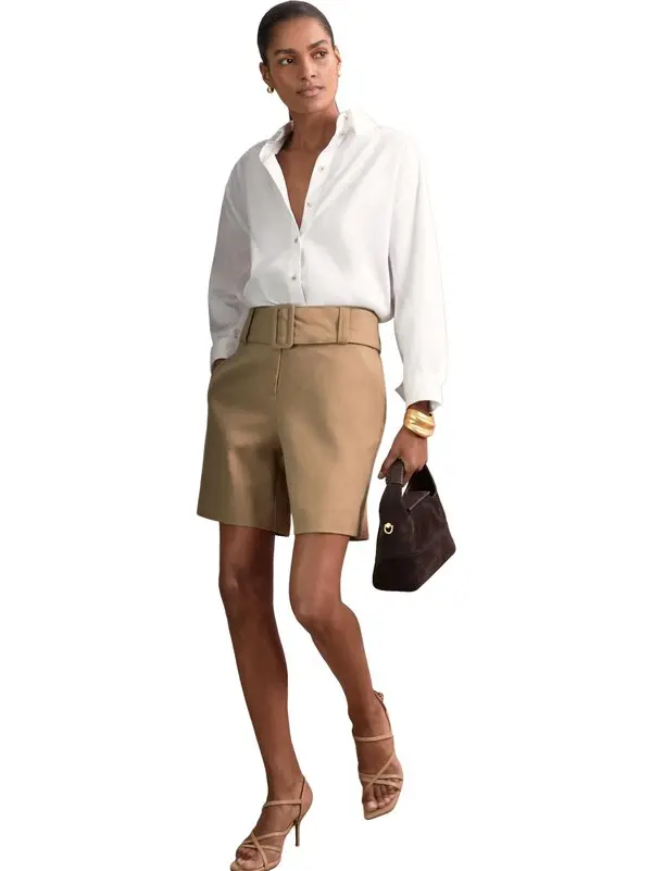 REISS Harper Cotton-blend Belted Shorts - Camel