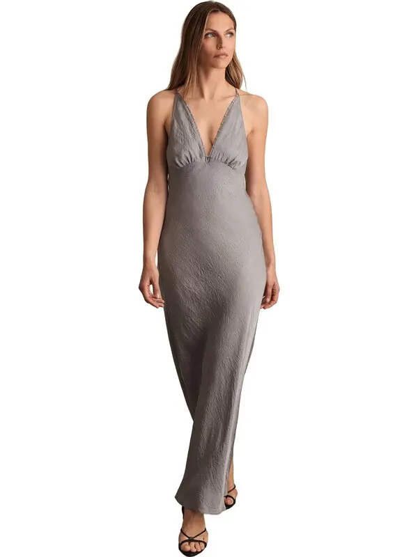REISS Vesper Crushed Satin Slip Dress - Grey