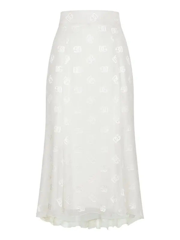 Dolce & Gabbana Dévoré Satin Godet Skirt With Dg Logo - White