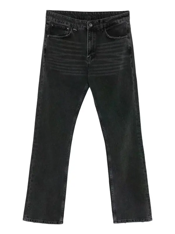 FLANEUR Frayed Hem Straight Leg Jeans - Black