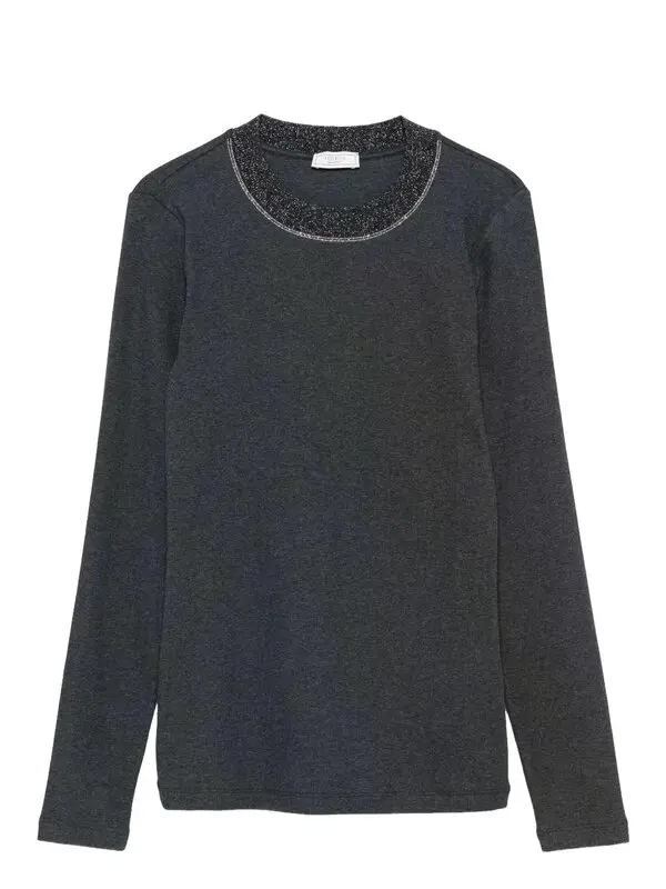 Peserico Embellished Neck Long-sleeve Top - Grey