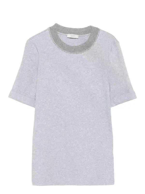 Peserico Embellished-neck T-shirt - Grey