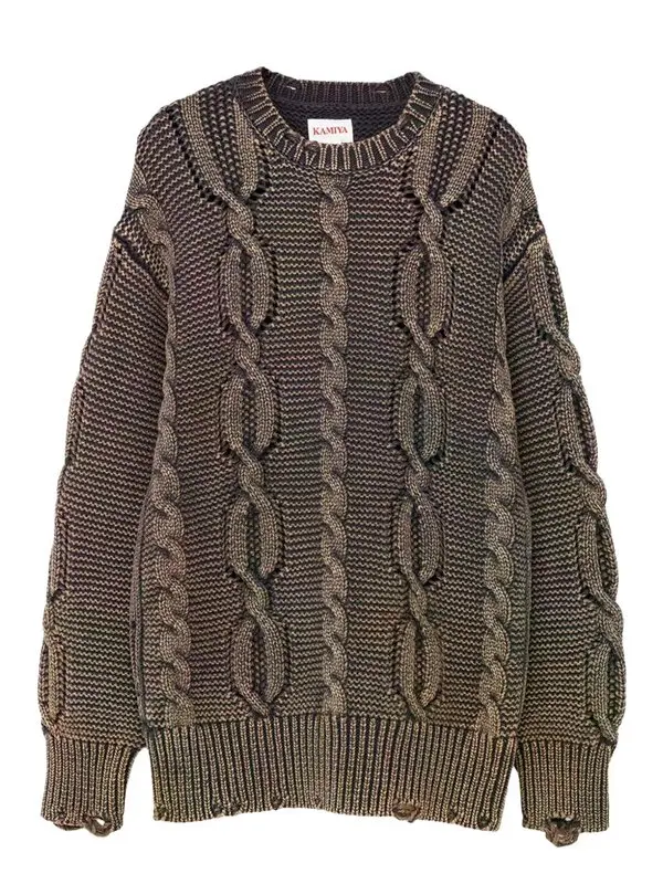 KAMIYA Cable Knit Pullover - Brown