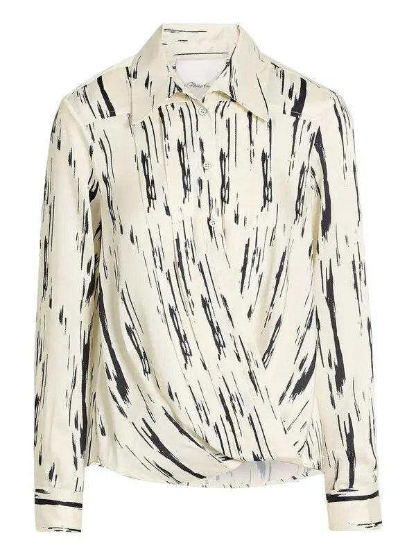 3.1 Phillip Lim Draped Printed Satin-twill Shirt - Ivory
