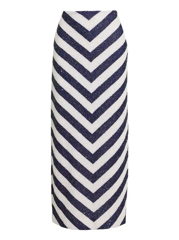 Staud Embellished Striped Mesh Maxi Skirt - Navy