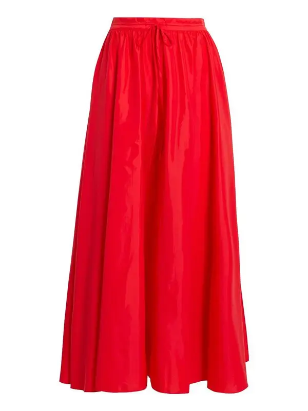 Staud Eden Pleated Taffeta Maxi Skirt - Red