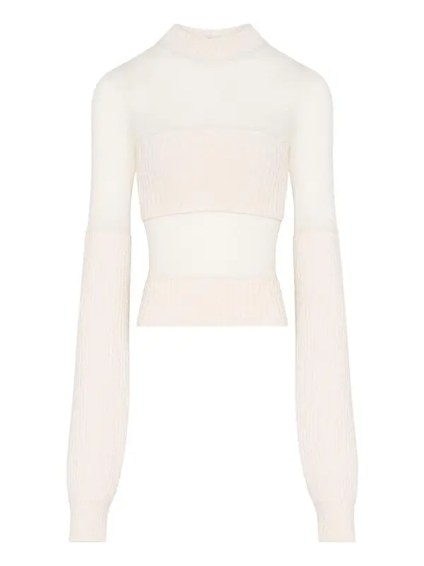 JEAN PAUL GAULTIER Ribbed Wool And Mesh Long Sleeve Sweater - White