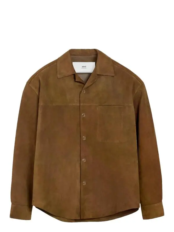 Ami Leather Shirt Jacket - Brown
