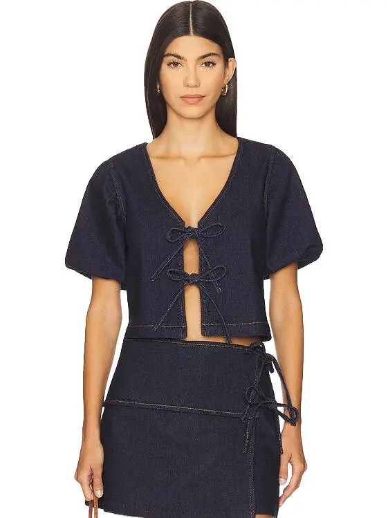 Minkpink Raya Tie Front Top - Indigo
