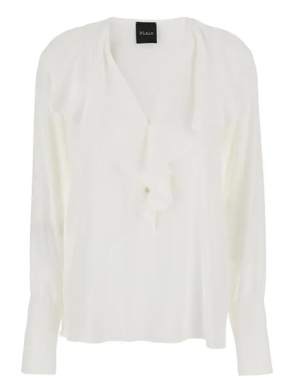 PLAIN Shirt With Volant Detail - White