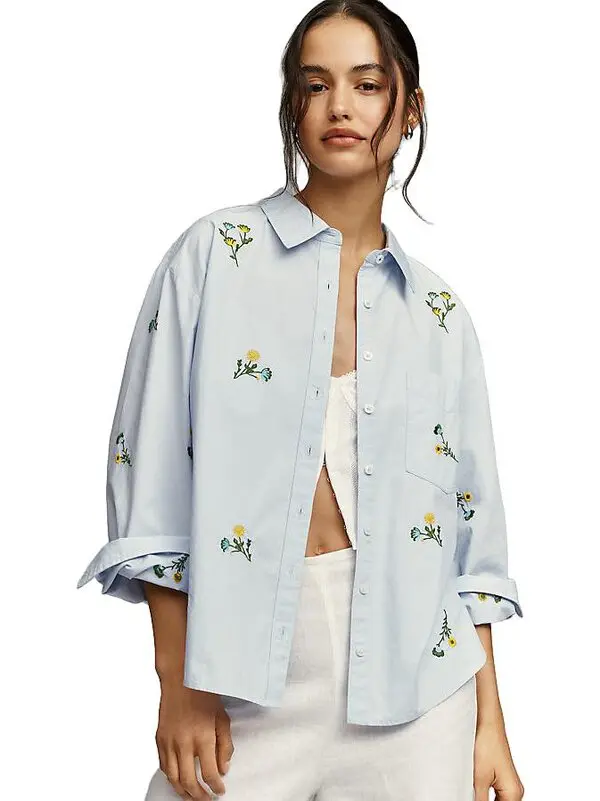 Maeve Shrunken Bennet Buttondown Shirt - Flowers Embriodery