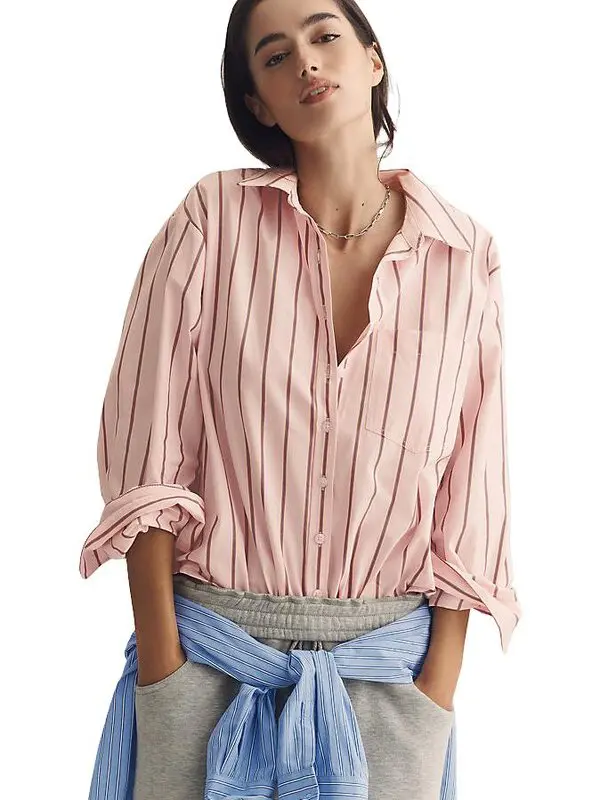 Maeve Shrunken Bennet Buttondown Shirt - Passport Stamps