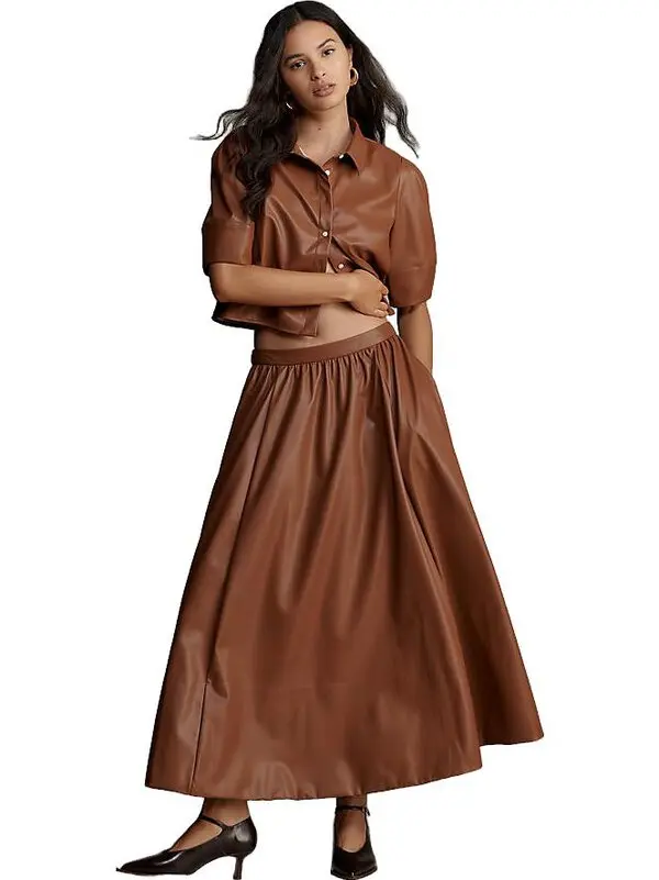 Maeve Faux Leather Full Maxi Skirt - Rustic Brown