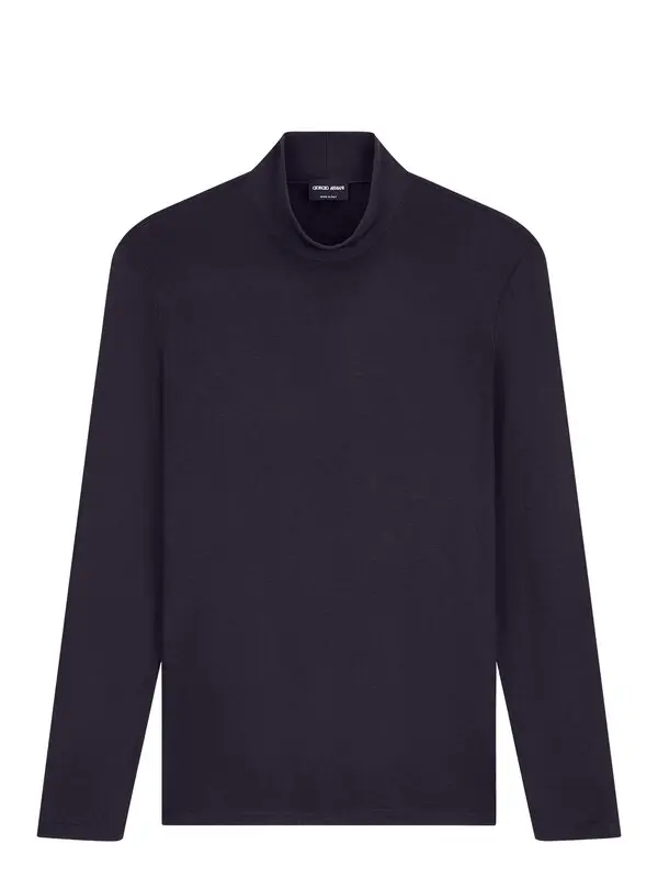 Giorgio Armani Viscose Jersey Mock-neck Jumper - Navy Blue