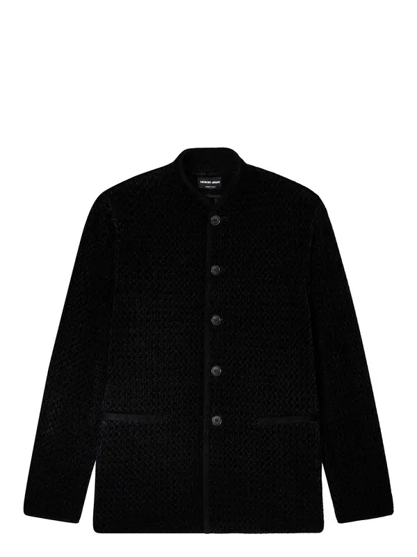 Giorgio Armani Single-breasted Chenille Jersey Knit Jacket - Black