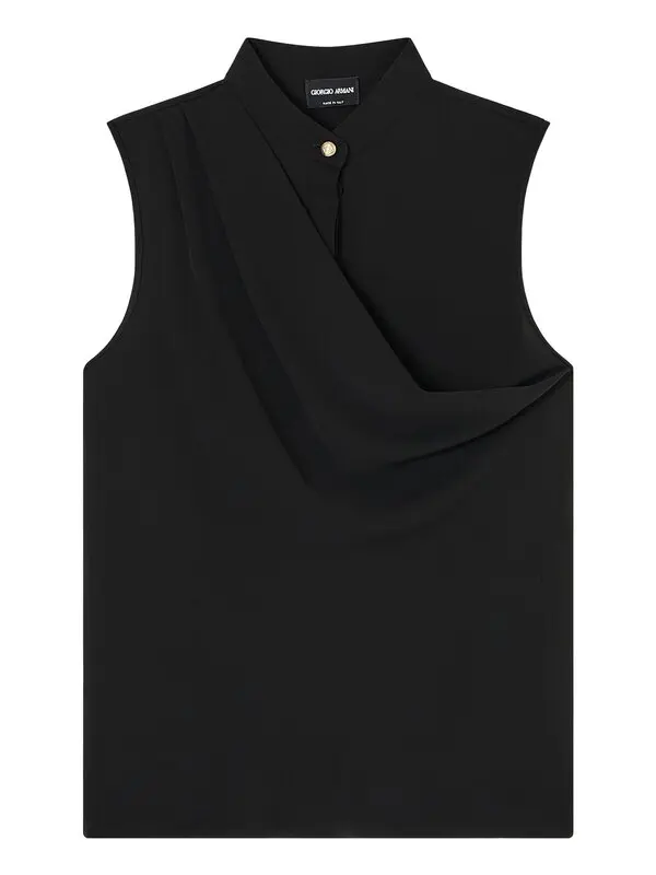 Giorgio Armani Draped Top In Triple Silk Georgette - Black