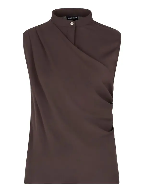 Giorgio Armani Draped Top In Triple Silk Georgette - Brown