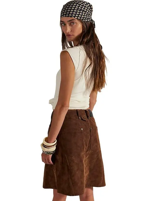 Free People We The Free Suzy Suede Midi Skirt - Shaved Chocolate