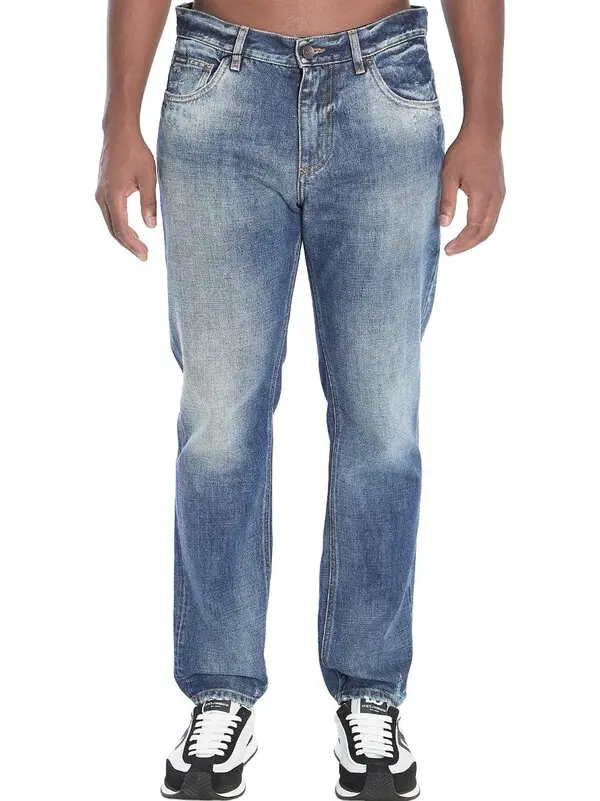 Dolce & Gabbana Denim Pants With Logo Plaque - Blue