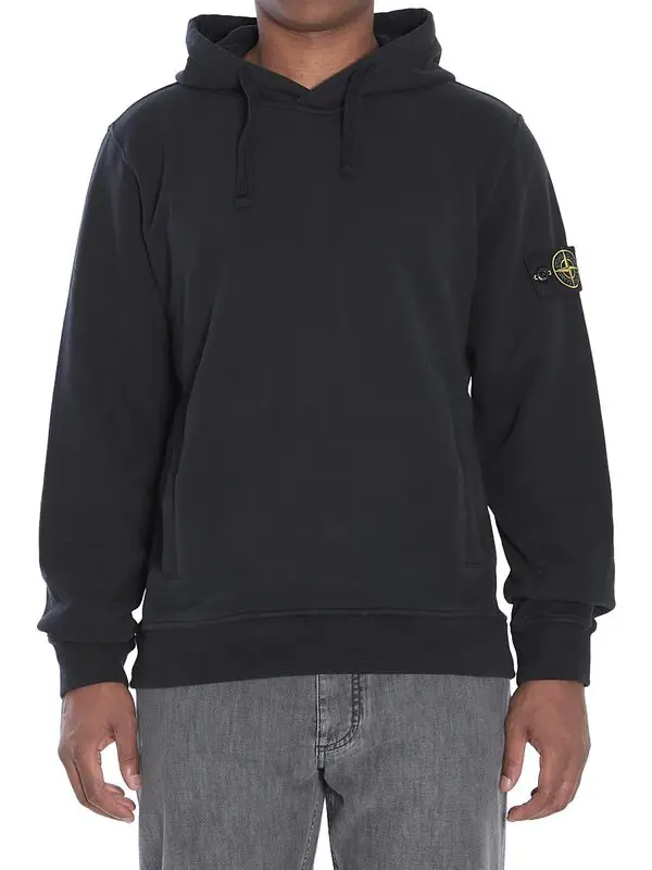 Stone Island Organic Cotton Hooded Sweatshirt - Black