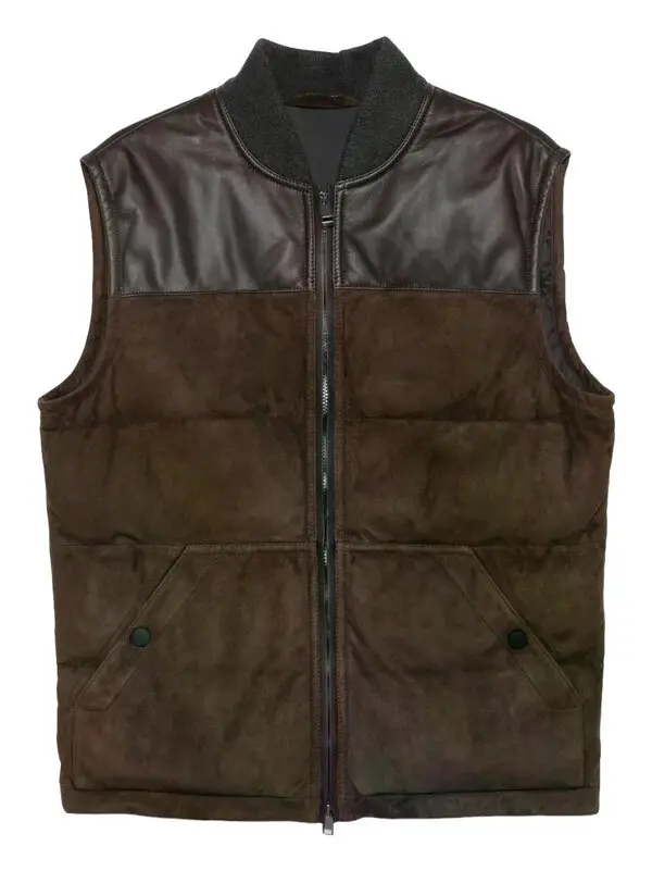 Brioni Leather-panel Quilted Vest - Brown