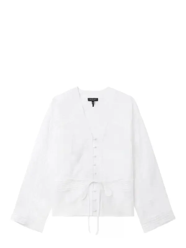 Rag & Bone Viviana Pintuck V-neck Shirt - White