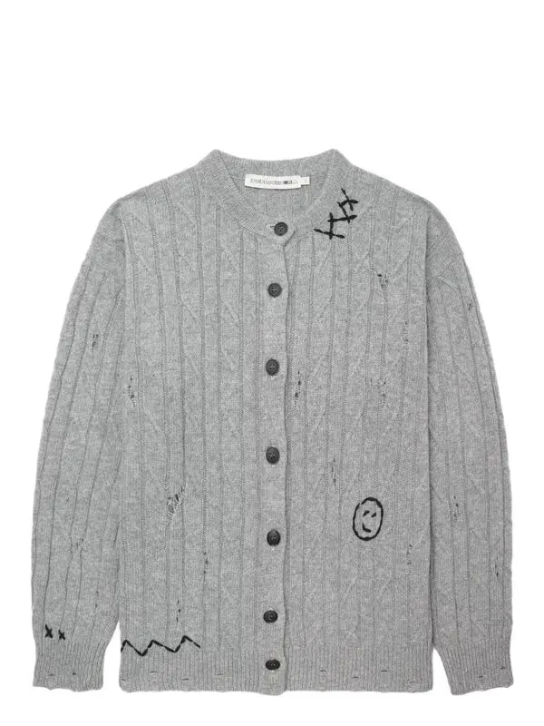Joshua Sanders Cable-knit Cardigan With Distressed Detailing - Grey