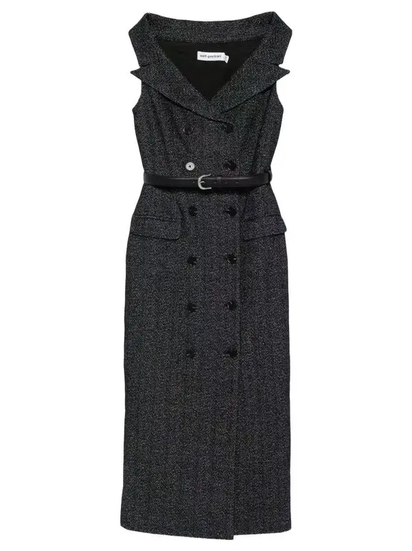 SELF-PORTRAIT Double-breasted Belted Dress - Grey