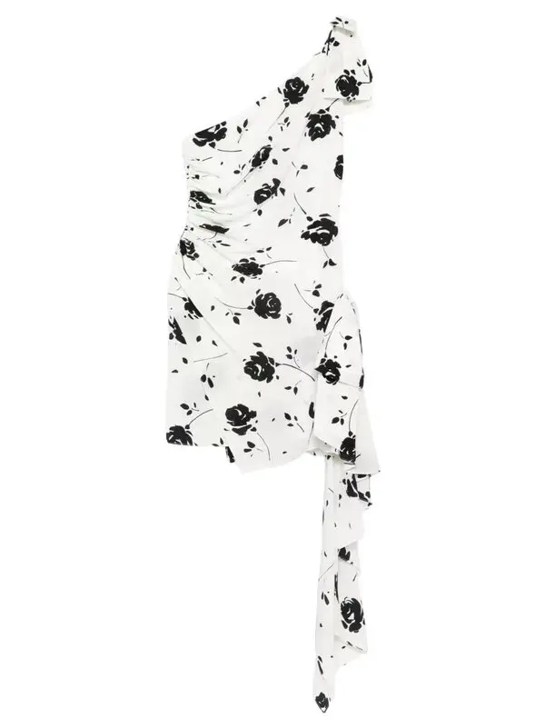 Alessandra Rich Floral-print One-shoulder Dress - White