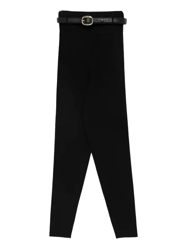 SELF-PORTRAIT Belted Knit Trousers - Black