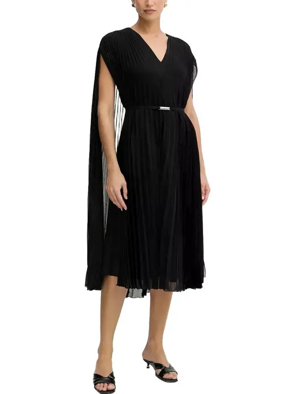 BOSS Pleated Cape-sleeve Dress - Black