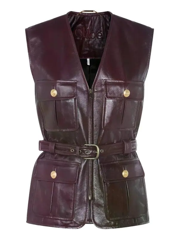 Chloé Leather Pocket Vest - Purple
