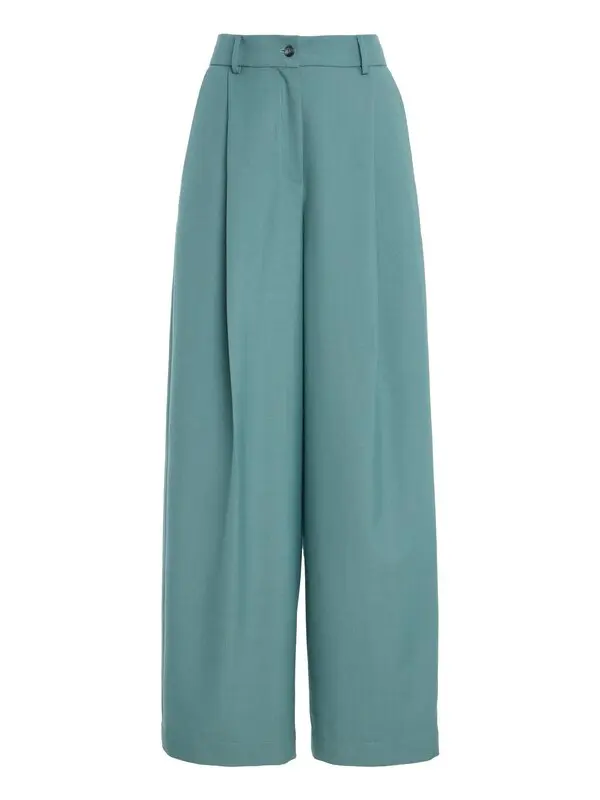 SLOAN Pleated Wide-leg Trousers - Blue