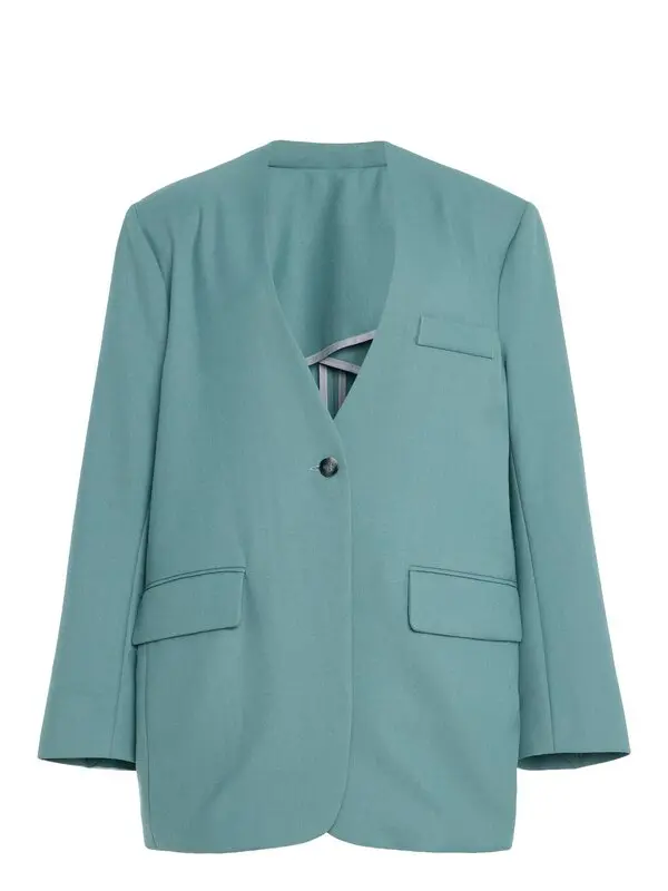 SLOAN Exclusive Collarless Wool Blazer - Blue