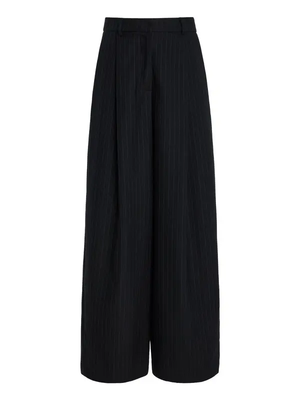 SLOAN Pleated Pinstriped Wool Trousers - Black