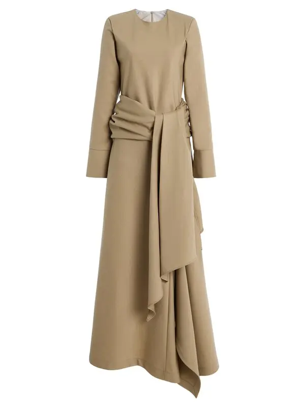 SLOAN Asymmetric Pinstriped Wool Maxi Dress - Taupe