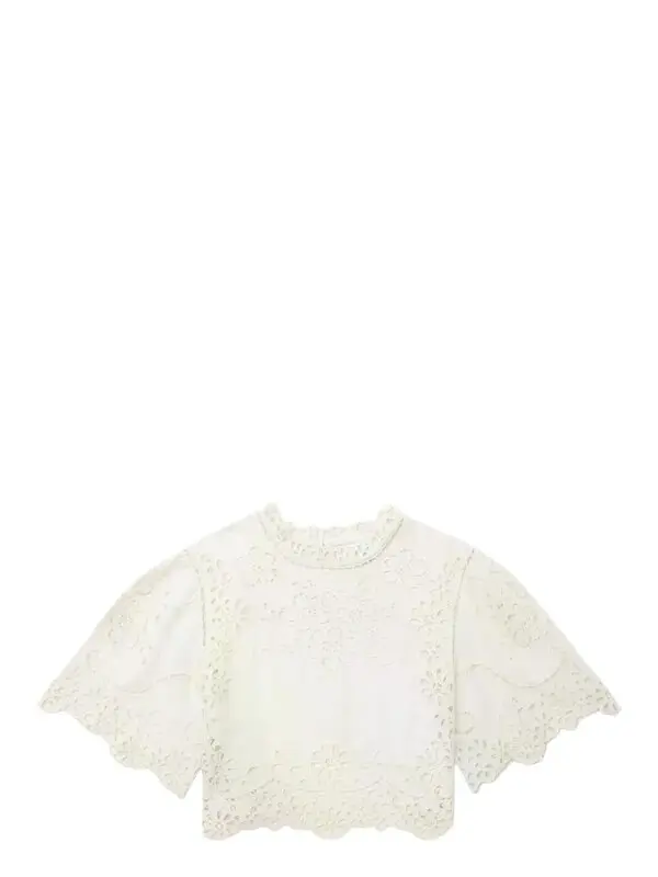 Sea Embroidered Bell-sleeve Top - White