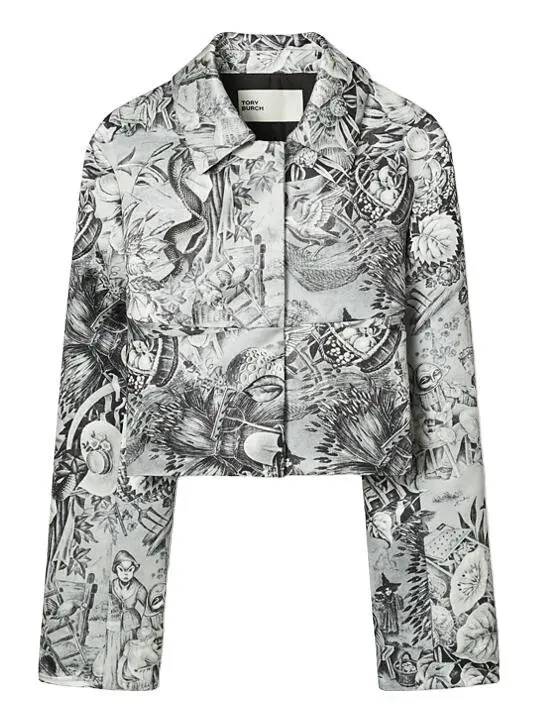 Tory Burch Printed Viscose Blazer - Grey Alien