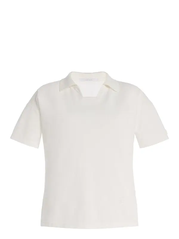 Bevza Square Neck Cotton Polo - White