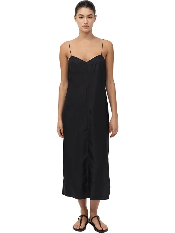 ST AGNI Silk Twill Slip Dress - Black