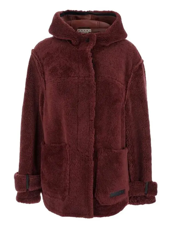 Marni Fleece Jacket With Hooded Neckline - Red