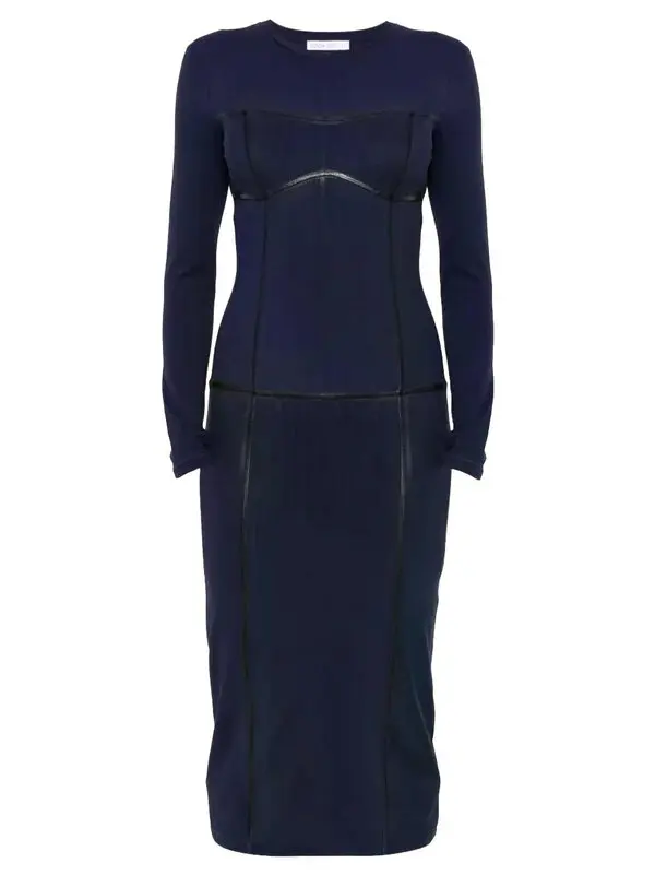 Patrizia Pepe Leather-trimmed Sheath Dress - Blue