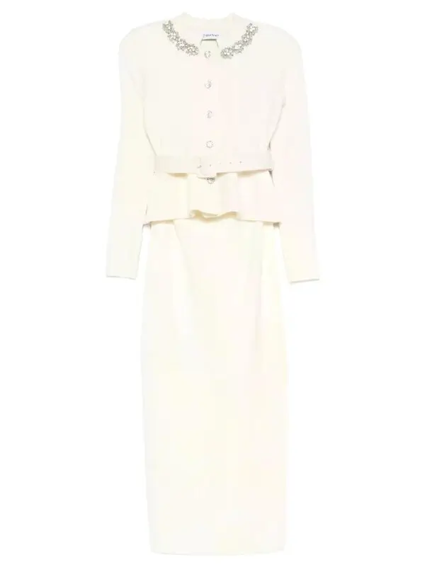 SELF-PORTRAIT Embellished Belted Dress - White