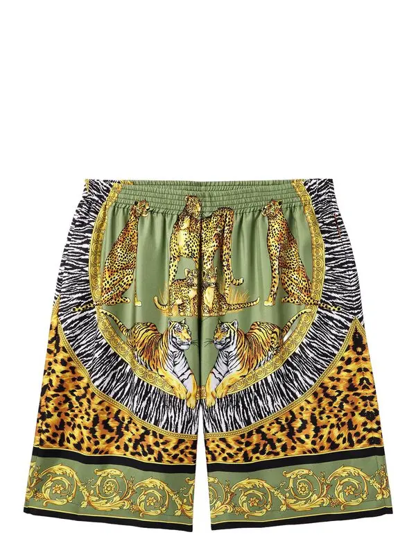Versace Printed Straight-leg Silk-twill Shorts - Green