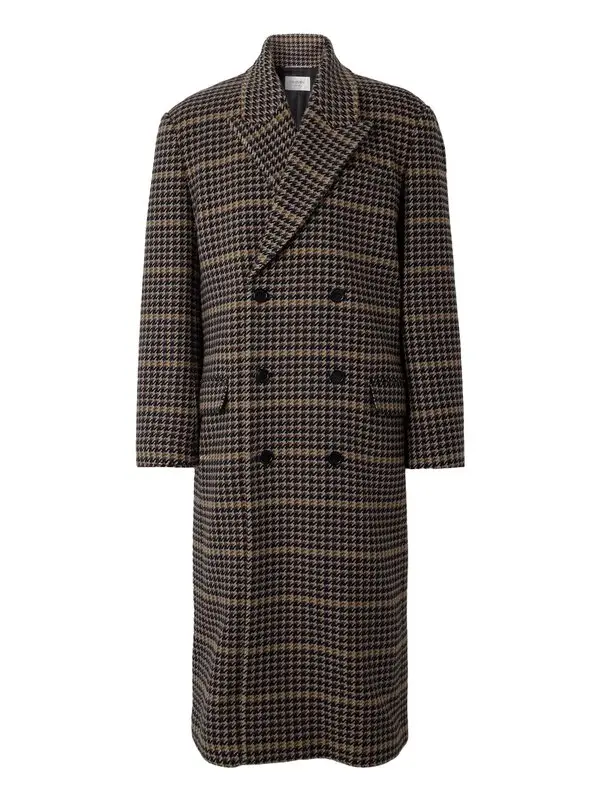 Saint Laurent Double-breasted Houndstooth Wool Coat - Black