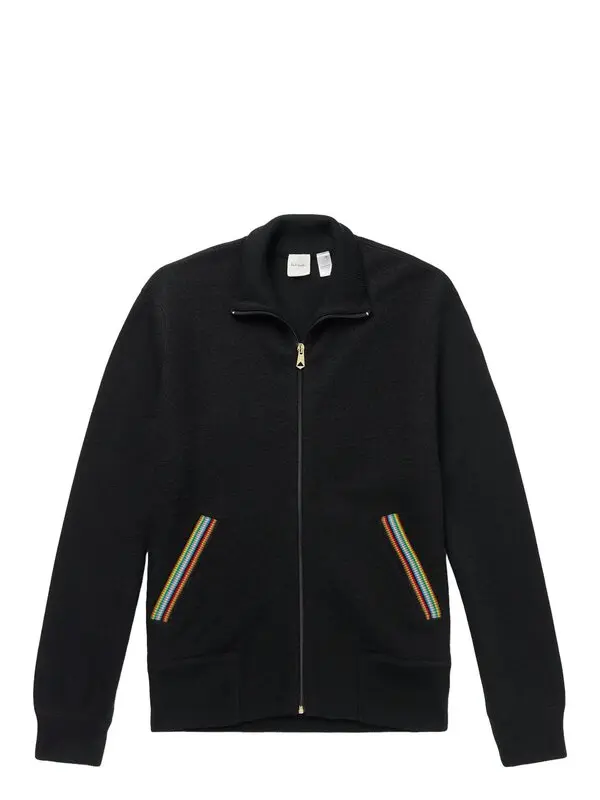 Paul Smith Stripe-trimmed Wool Zip-up Cardigan - Black